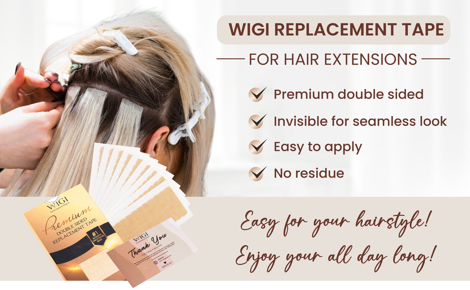 180 Pieces - Replacement Tape for Hair Extensions (4 x 0.8 cm) – WIGI Hair